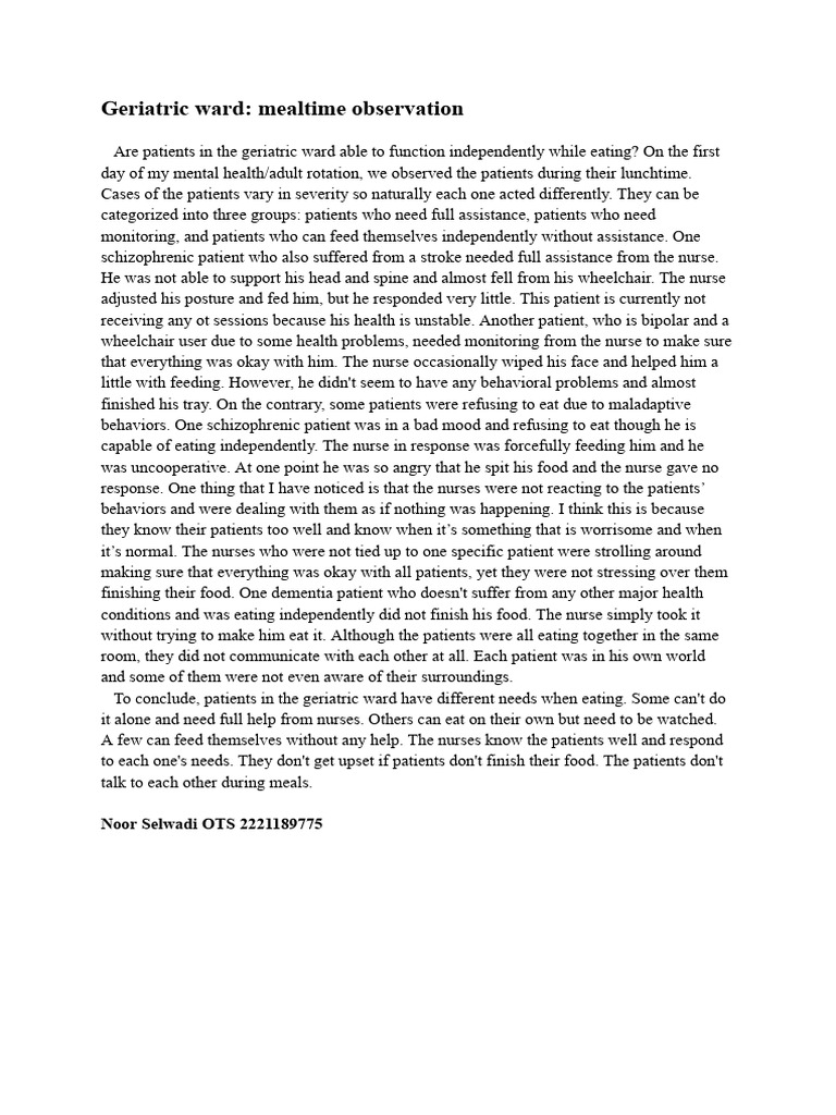 Geriatric Ward Mealtime Observation | PDF | Human Diseases And ...
