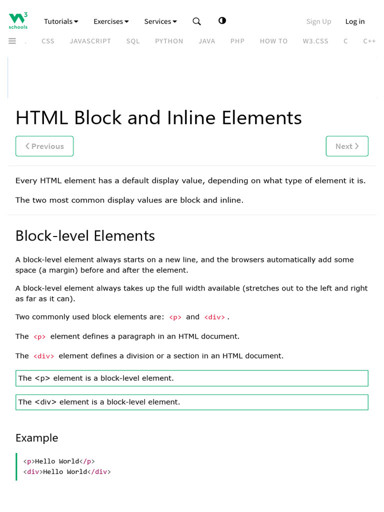 HTML Block and Inline Elements | PDF | Html Element | Html