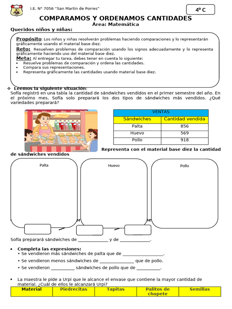 Comparamos Y Ordenamos Cantidades Pdf