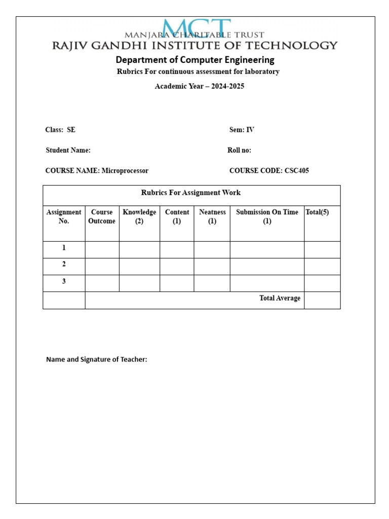 Microprocessor Lab Assessment Rubrics | PDF