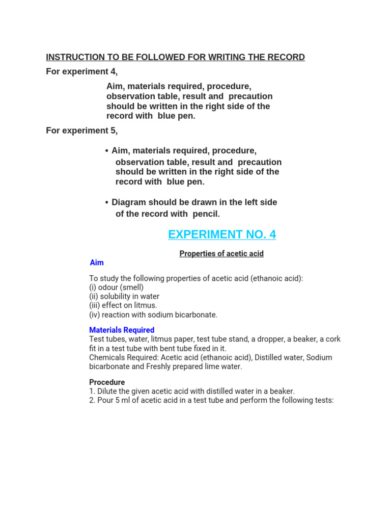 X Chemistry Record Experiment 4,5 (2025-26) | PDF | Acetic Acid | Soap
