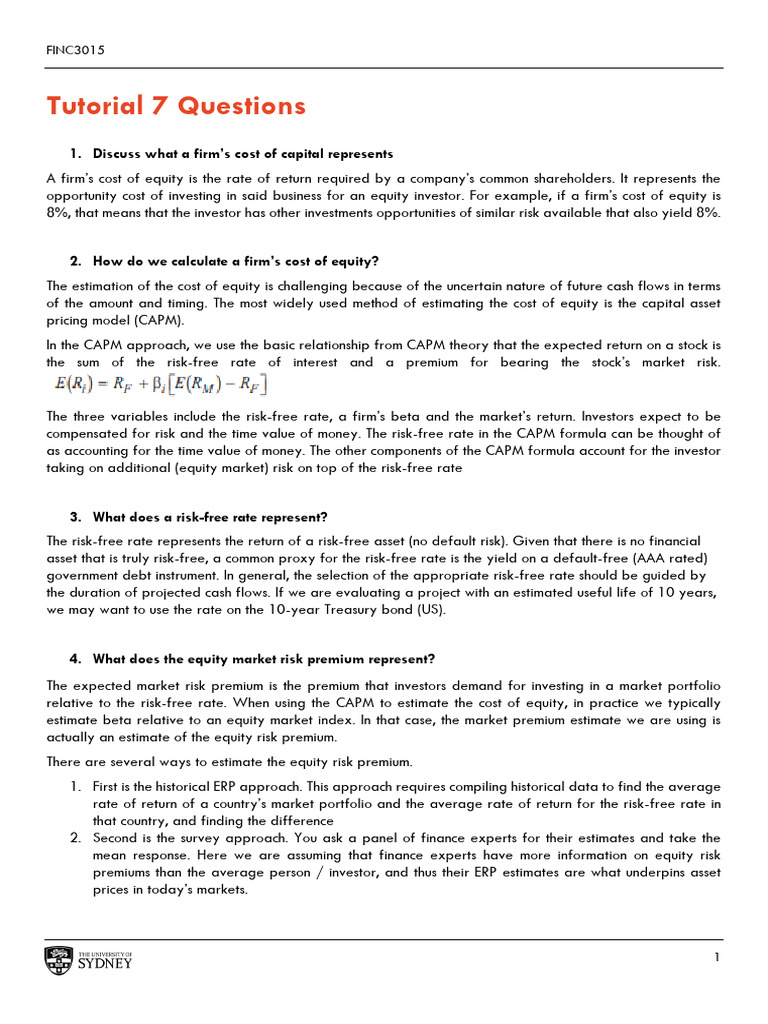 Tutorial 7 Solutions Stat3021 Usyd | PDF | Capital Asset Pricing Model ...