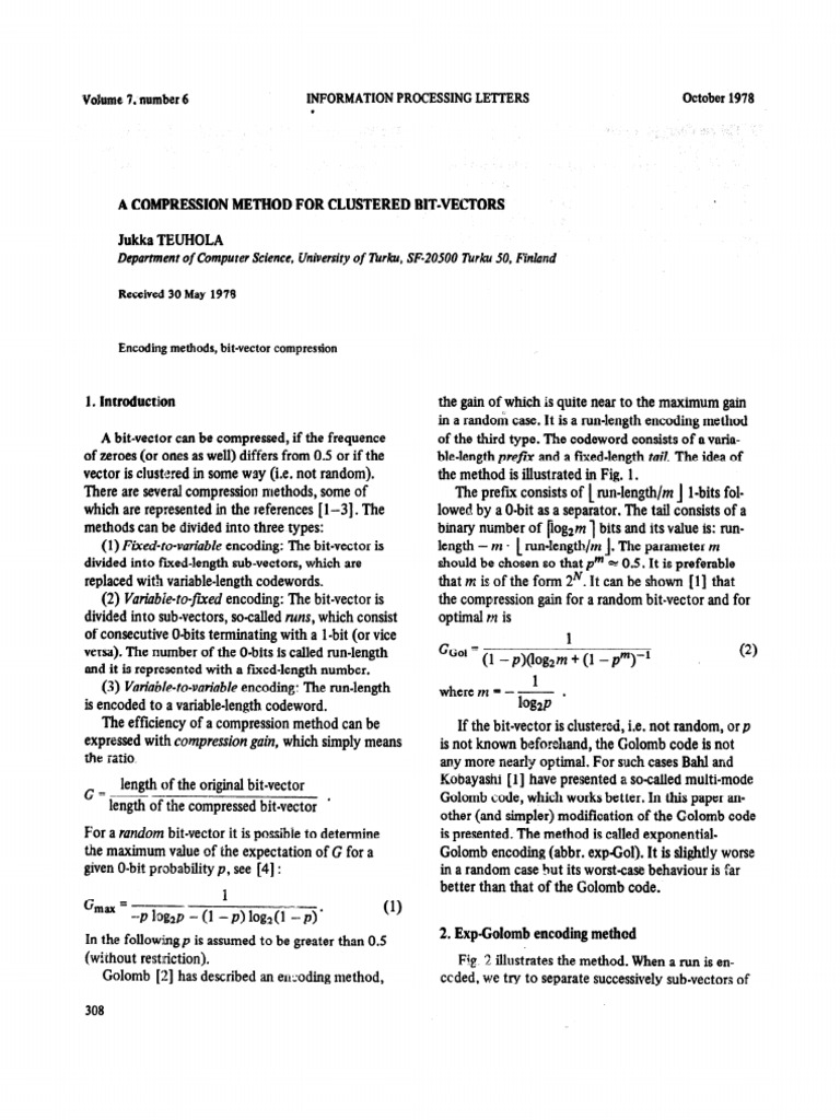 A Compression Method For Clustered Bit Vectors | PDF | Bit | Data ...