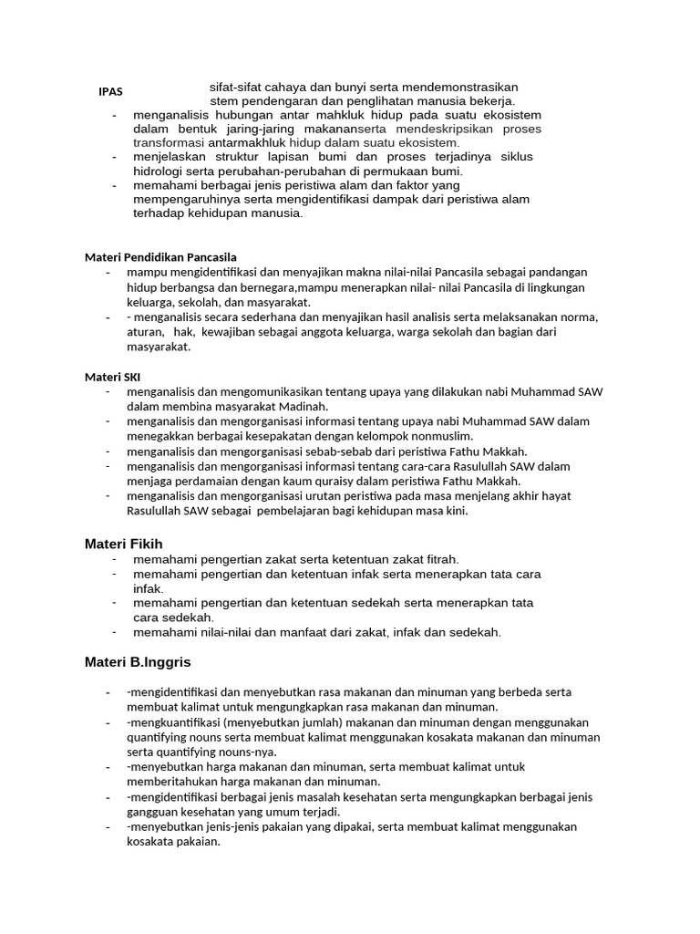 Materi di rapot kelas 5 semester 1 | PDF