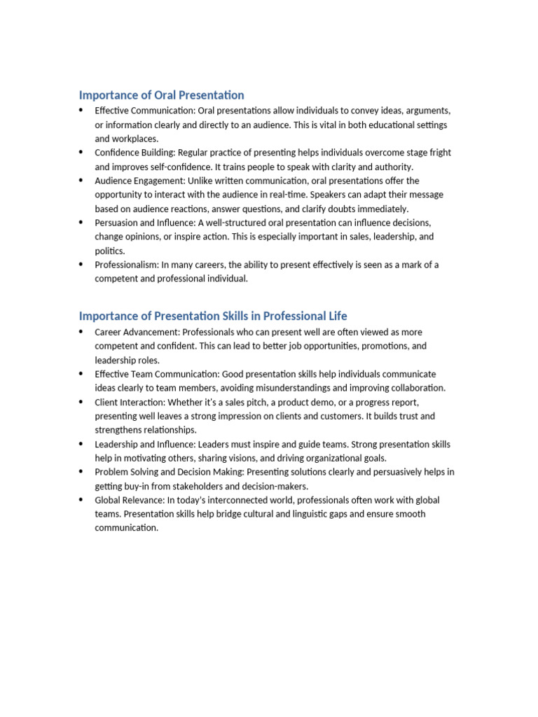 Importance of Oral Presentation | PDF