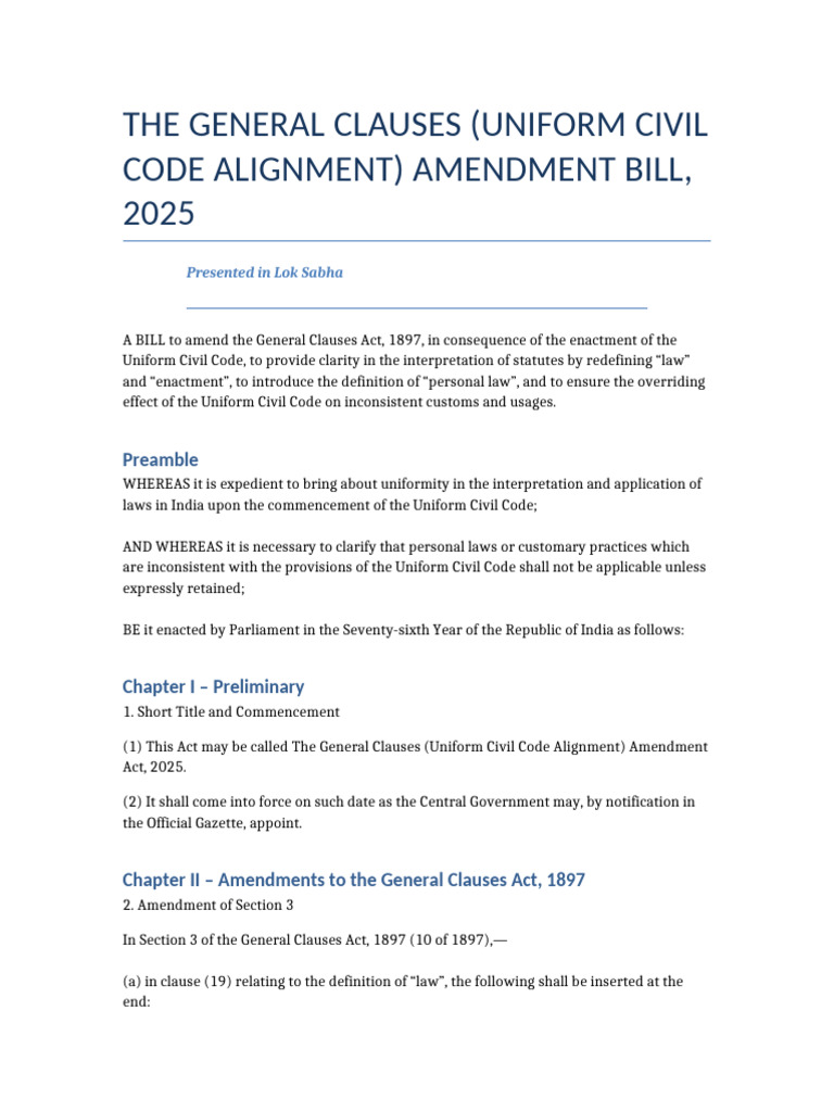 General Clauses UCC Amendment Bill 2025 | PDF | Fourteenth Amendment To ...