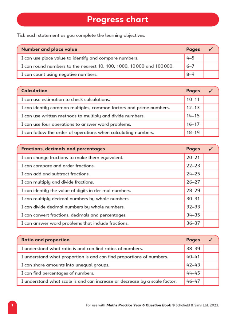 Primary Practice Maths Year 6 Progress Chart | PDF | Numbers | Ratio