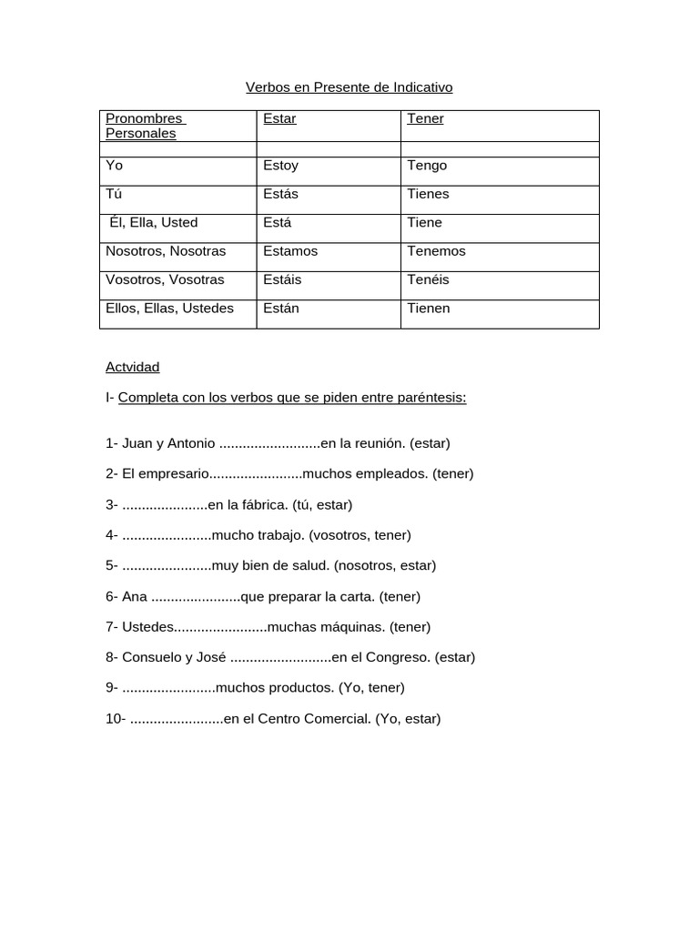 20 Marzo 2025 Verbos en Presente de Indicativo | PDF