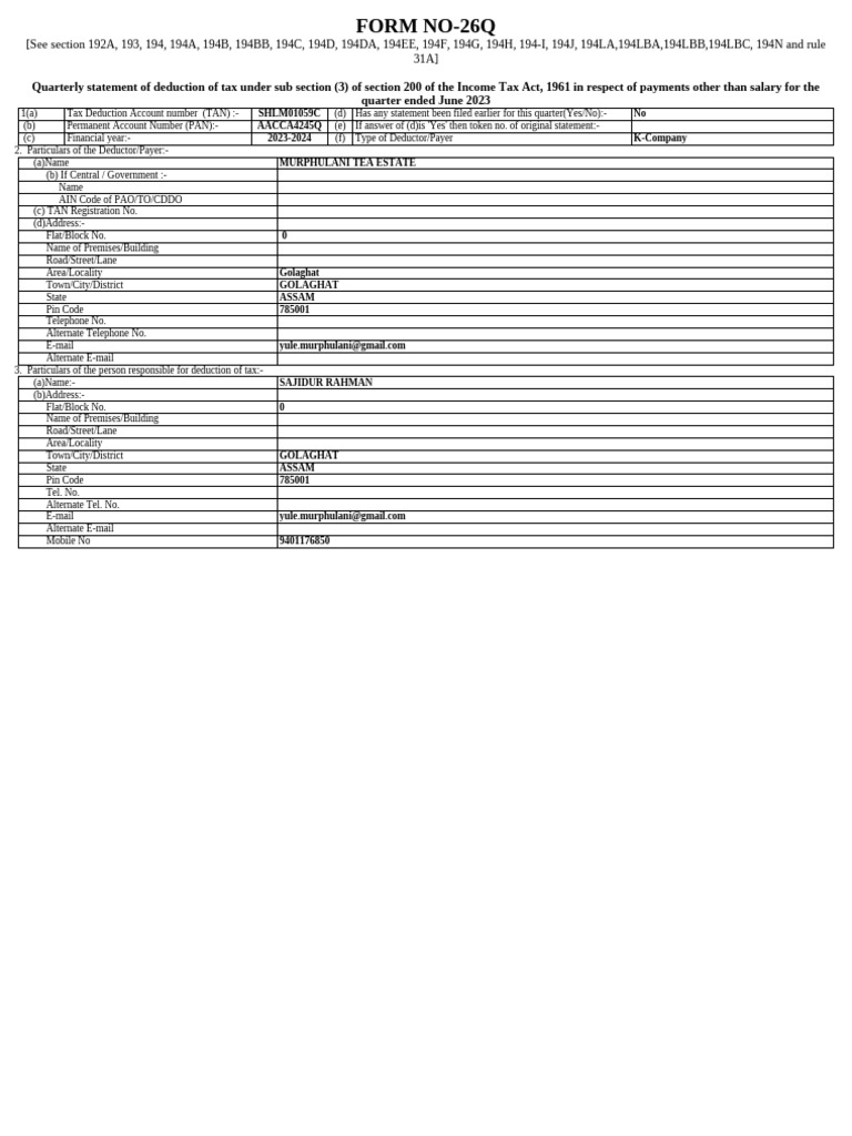 26Q 1st QTR | PDF | Payments | Money