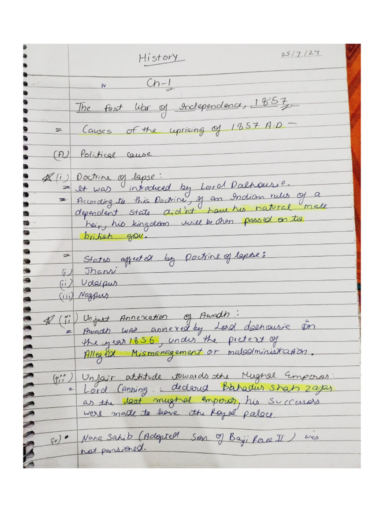 ICSE Class 10th History Chapter 1 The First War of Independence, 1857 | PDF