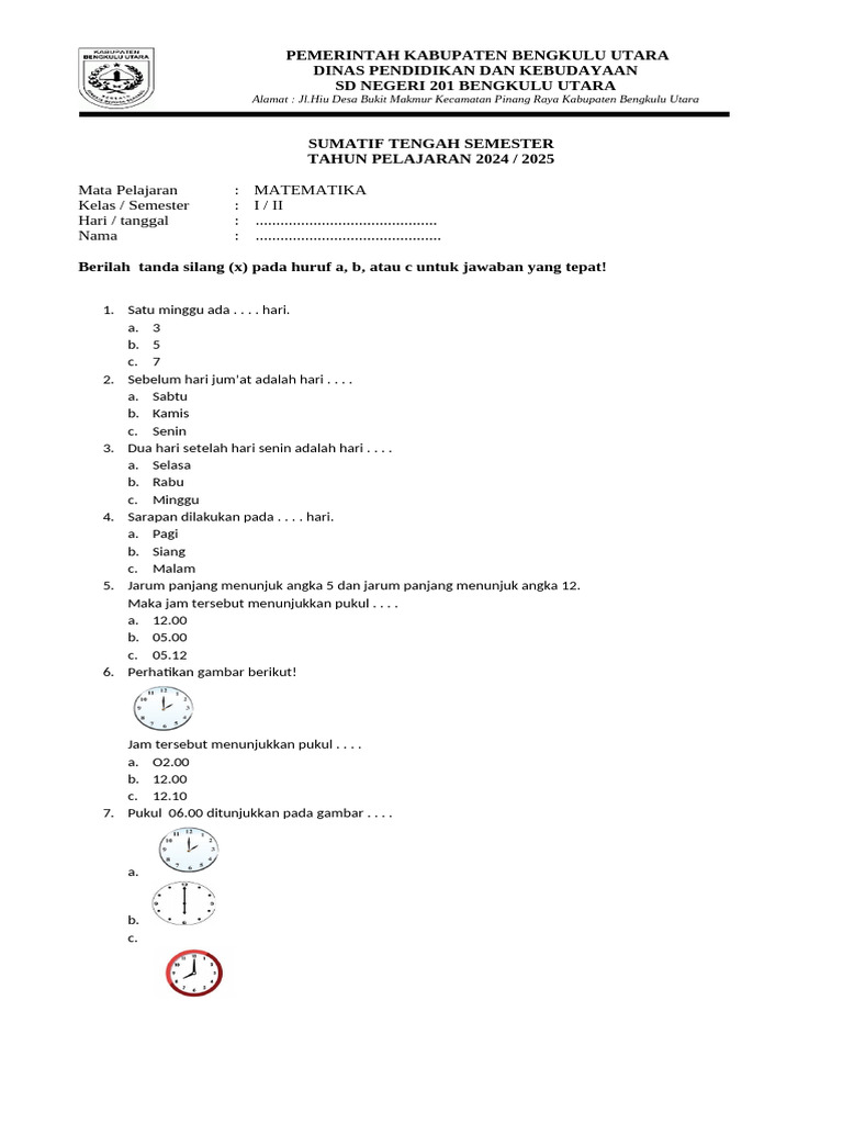 Soal Sts MTK Sem 2 Sts | PDF