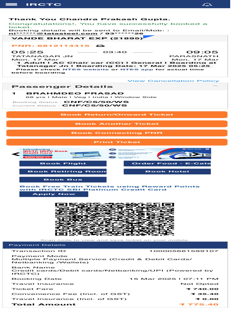 IRCTC eTicket Booking Confirmation | PDF