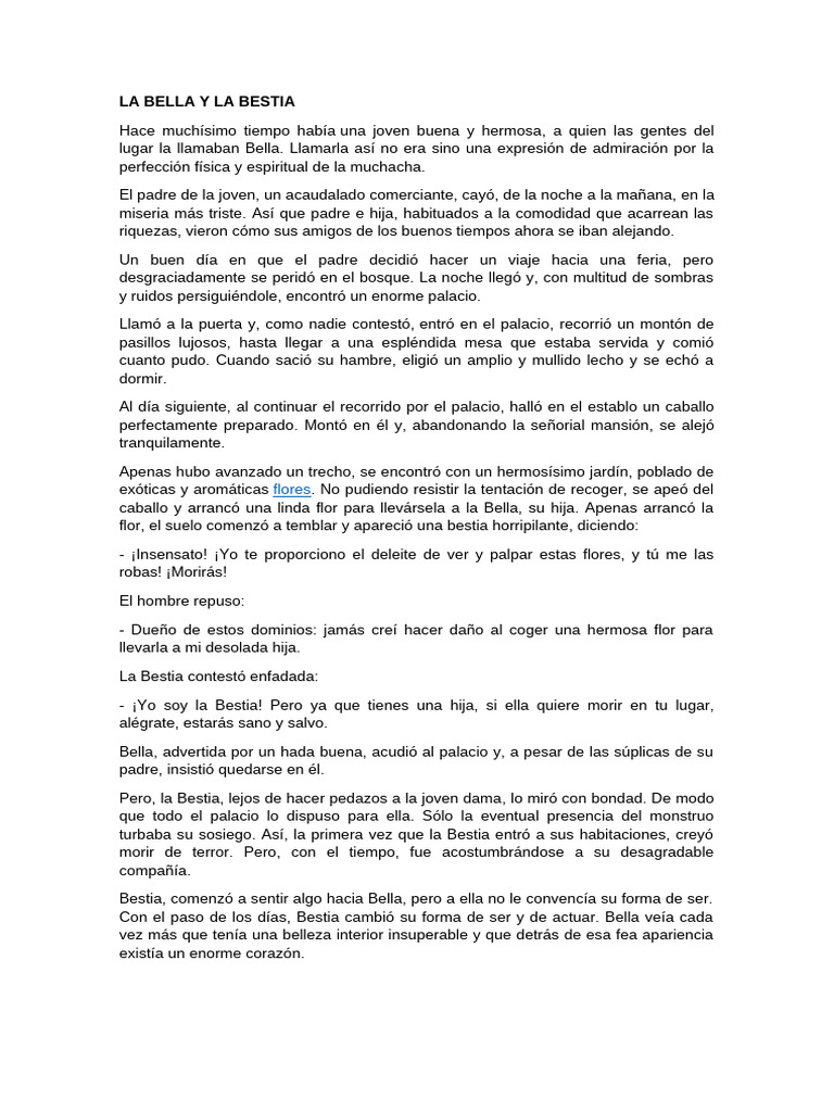 Cuento de La Bella y La Bestia PDF | PDF