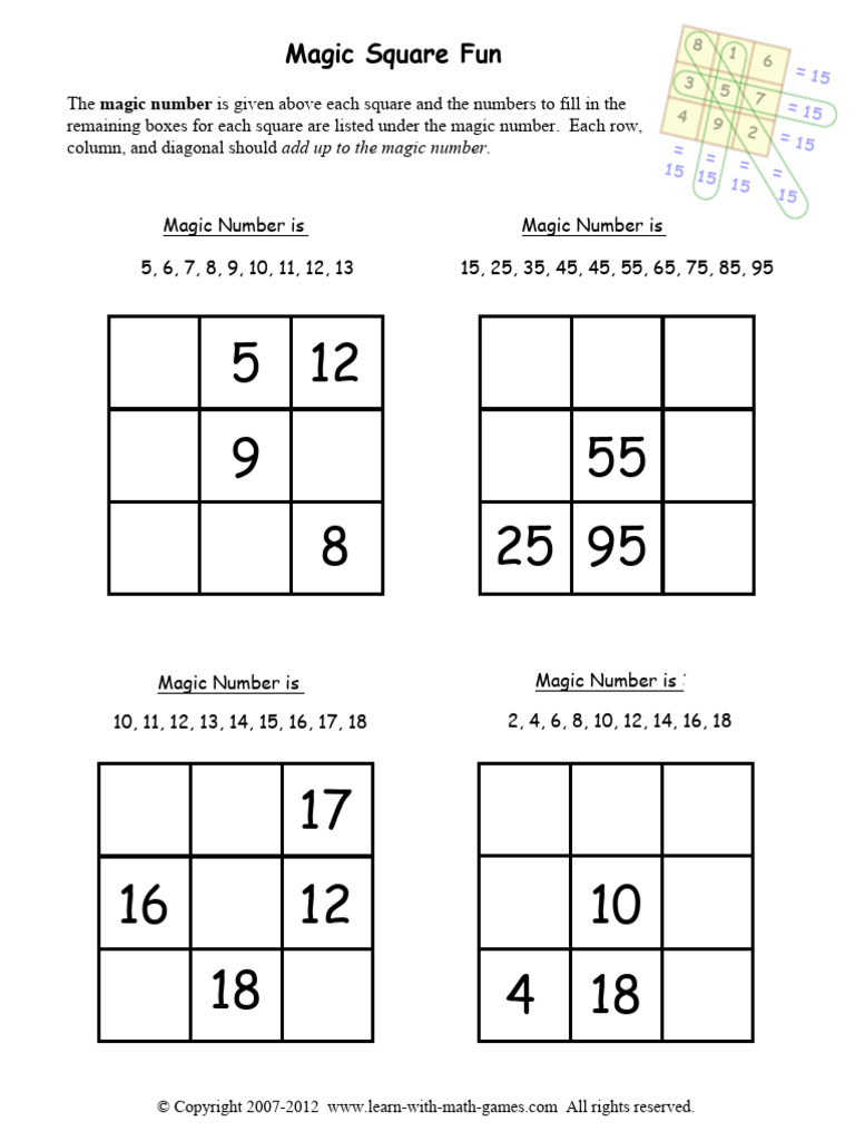 Magic Square Worksheets 1 | PDF