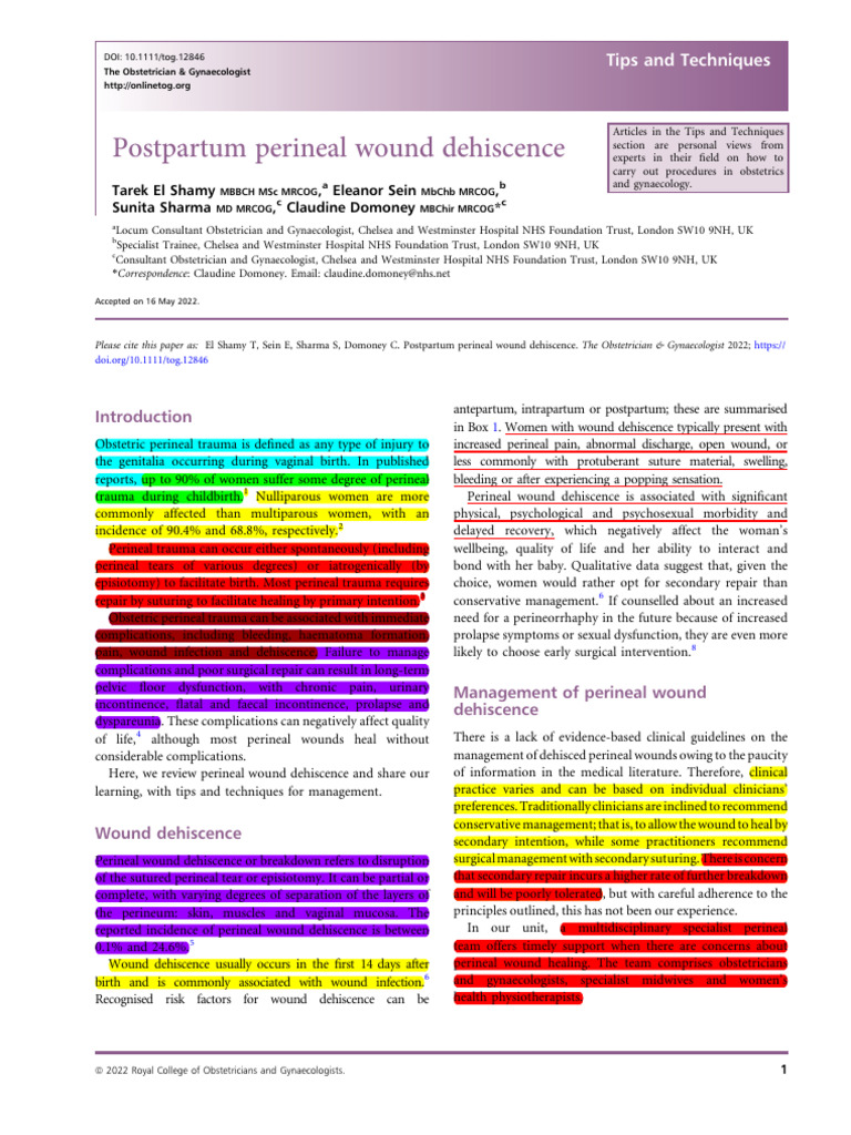 Managing Perineal Wound Dehiscence | PDF | Wound | Childbirth