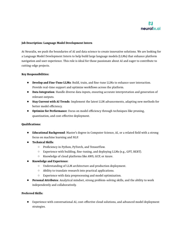 Data Scientist LLM JD - Neuralix - Ai | PDF