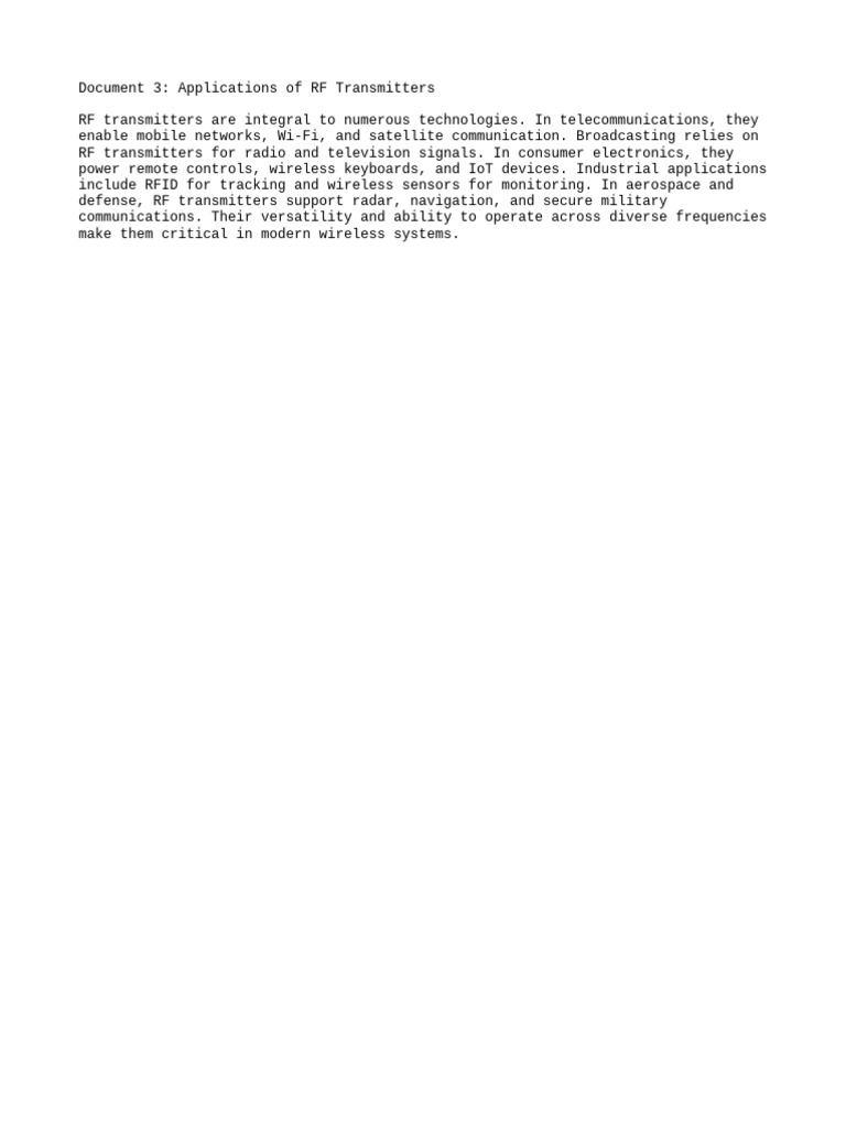 Applications of RF Transmitters | PDF