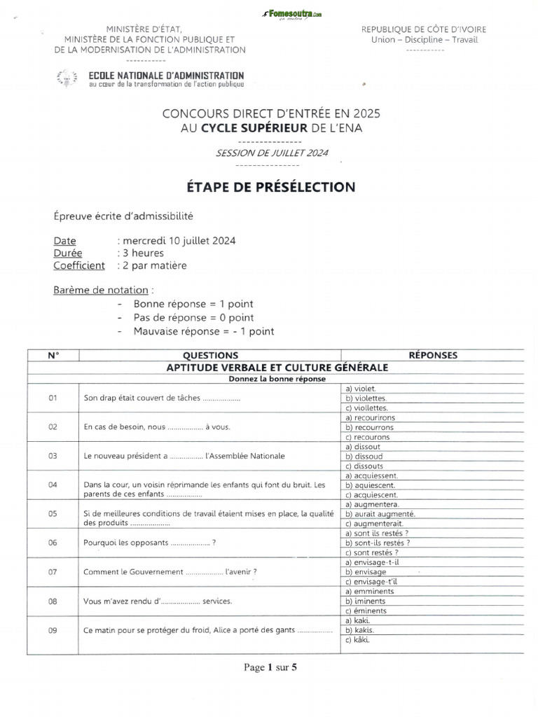ENA CS APTITUDE VERBALE, ANGLAIS, APTITUDE NUMERIQUE Et CULTURE GENERALE 2025 by TEHUA | PDF