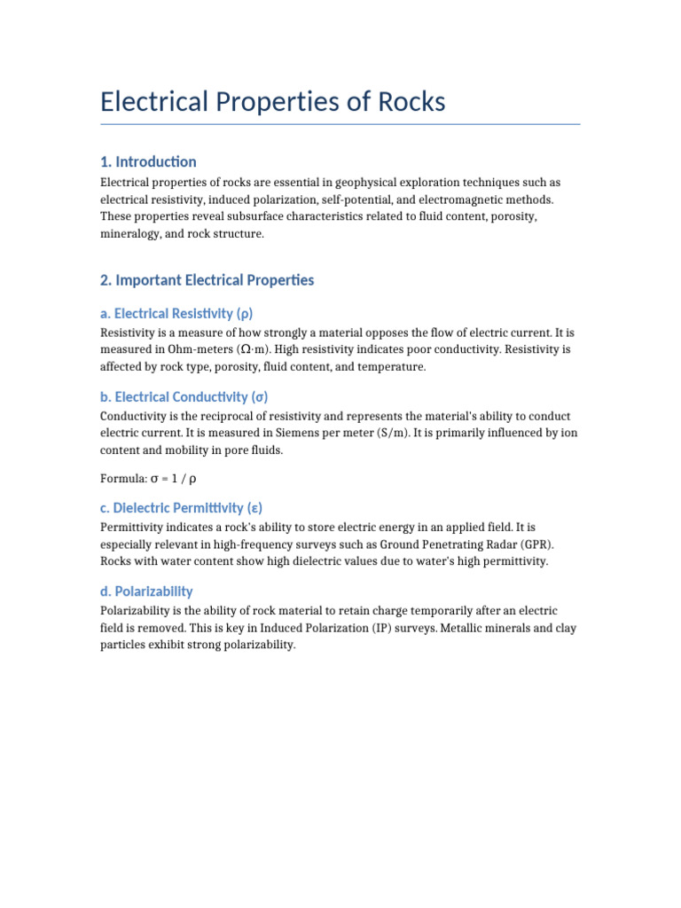 Electrical Properties of Rocks Detailed Notes | PDF