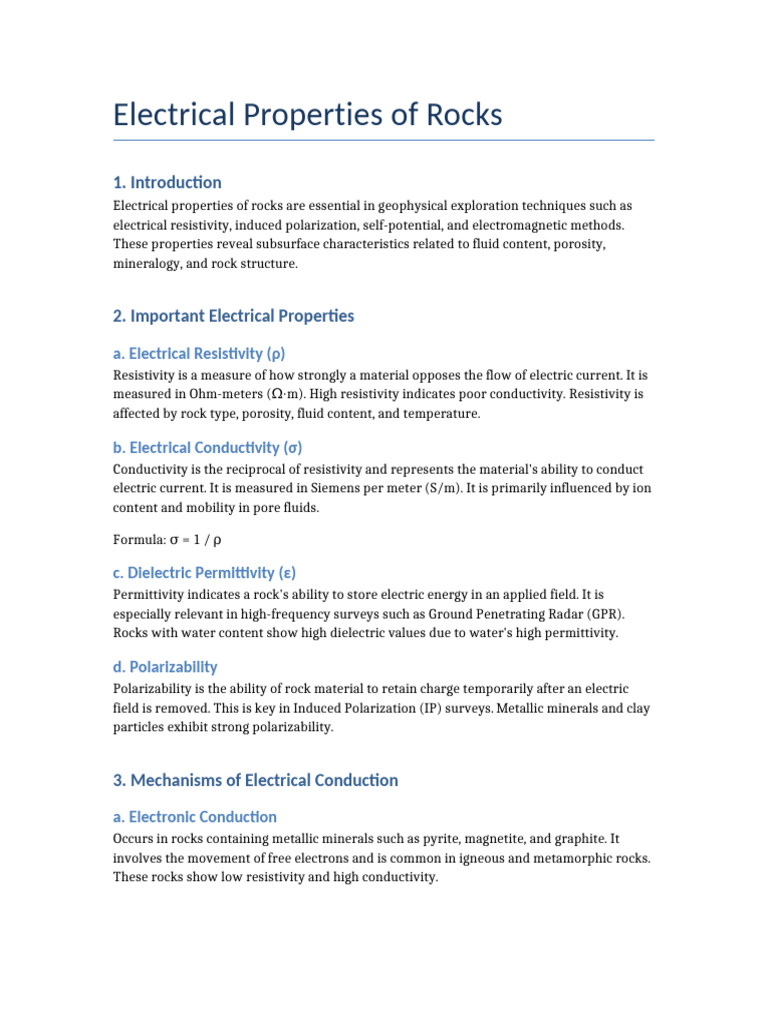 Electrical Properties of Rocks Notes With Diagrams | PDF | Electrical ...