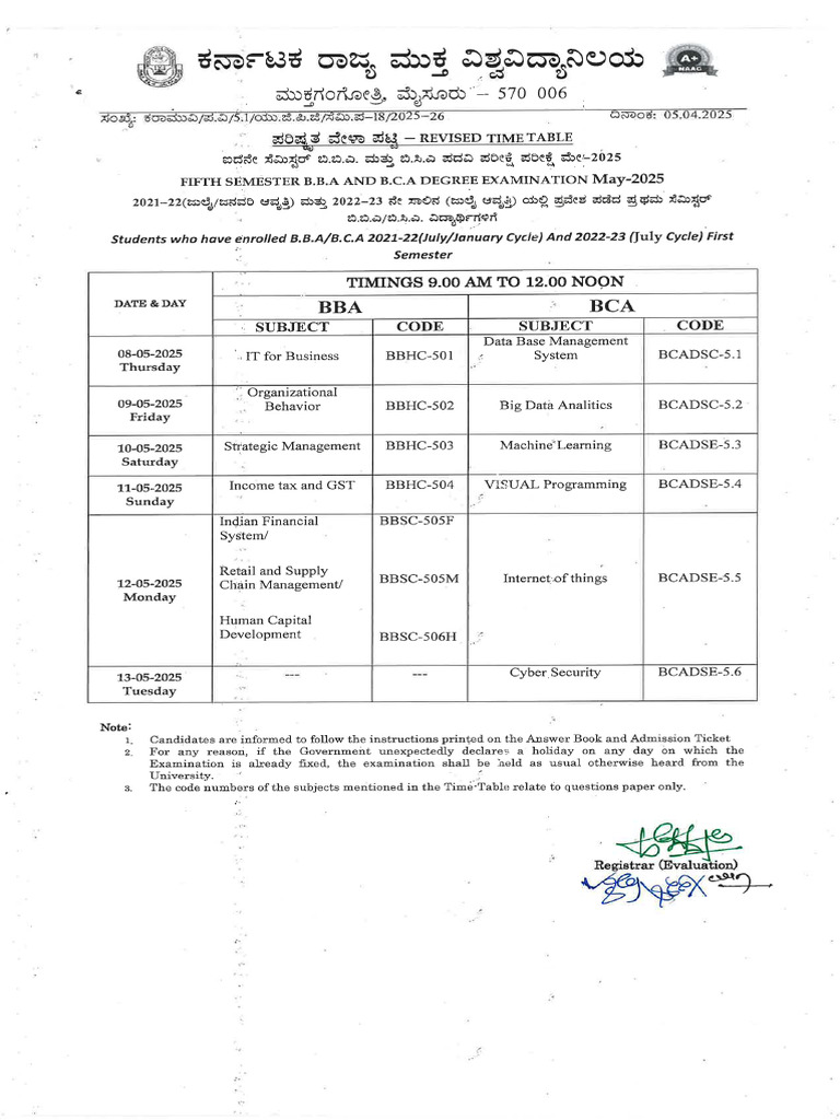 Revised Time Table 1 | PDF
