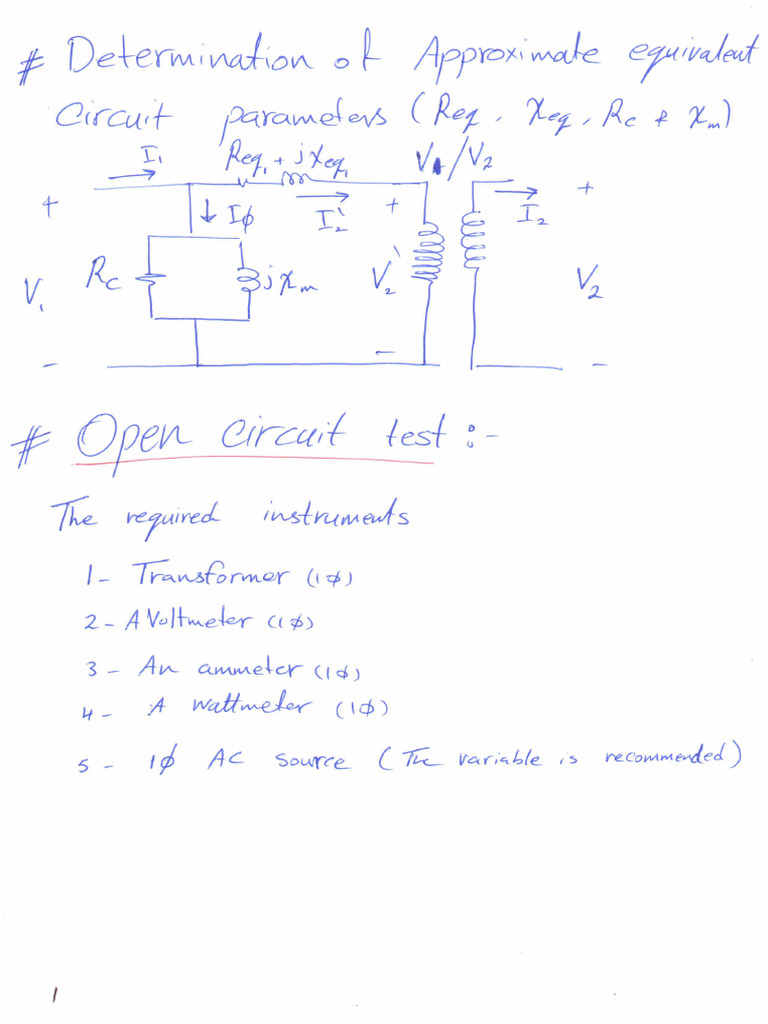 Open and Short Circuit Tests of Single Phase Tr. | PDF