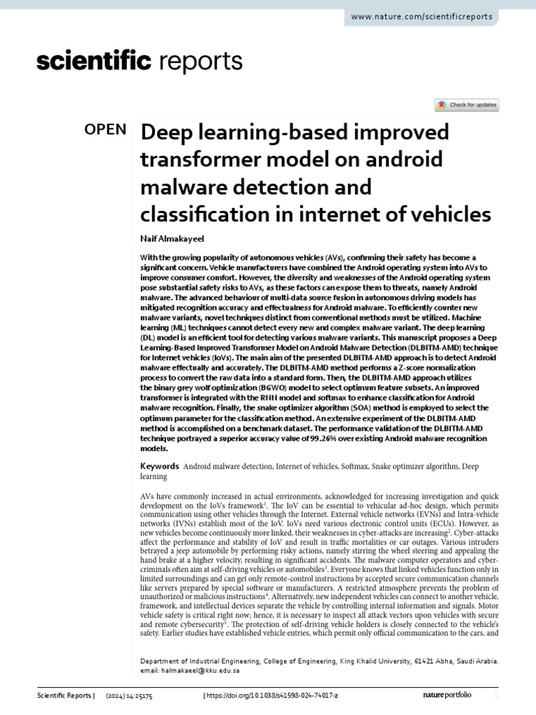 Deep Learning-based Improved Transformer Model on Android Malware Detection and Classification ...