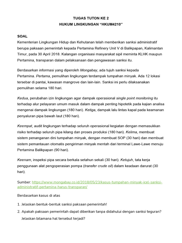 Jawaban Tugas 2 Hukum Lingkungan | PDF
