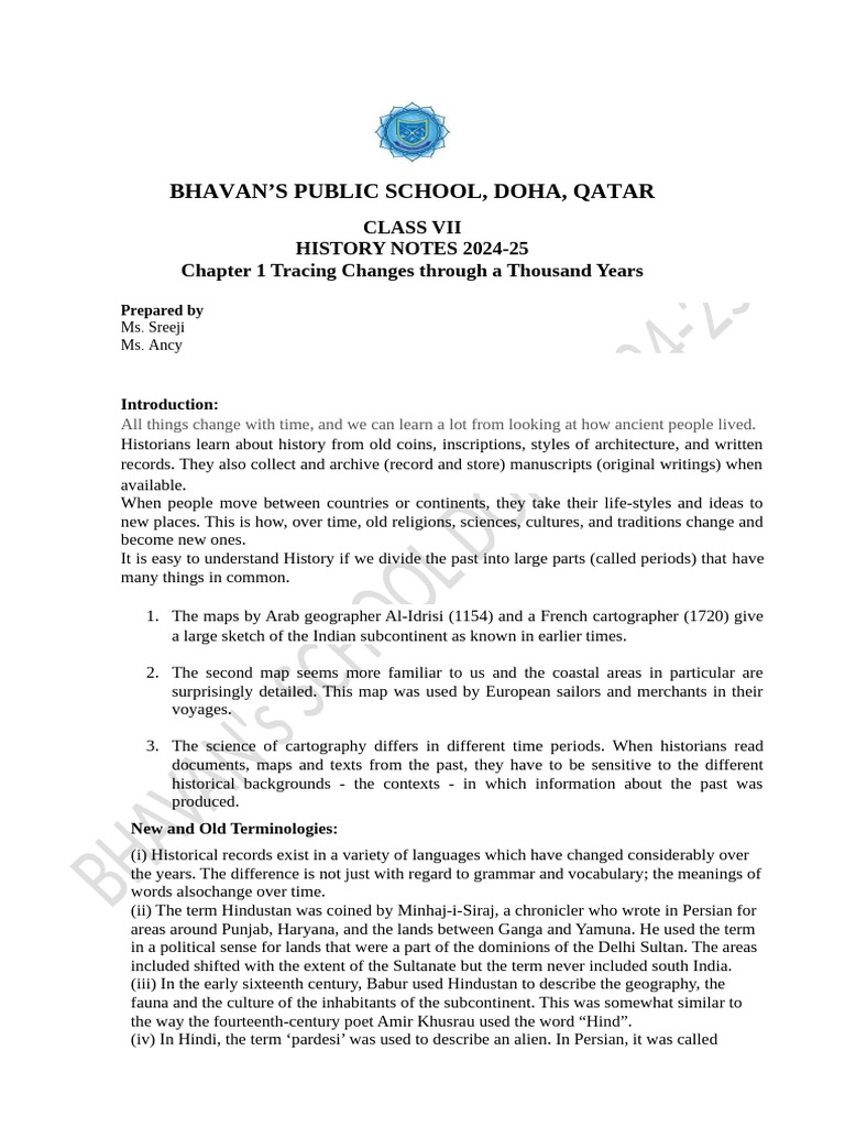 Class VII History Notes: Changes Over Time | PDF | Mughal Empire