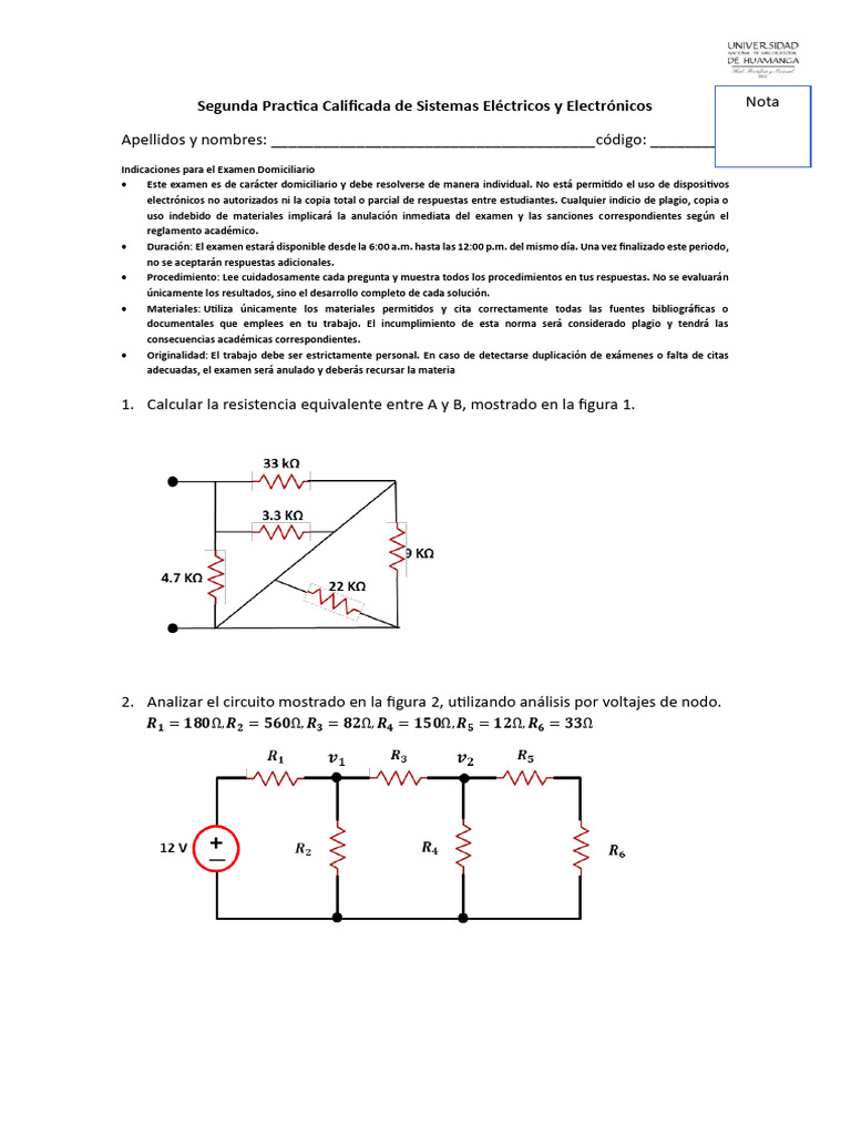 Segunda Practica Calificada de Sistemas Eléctricos y Electrónicos A | PDF | Red eléctrica ...