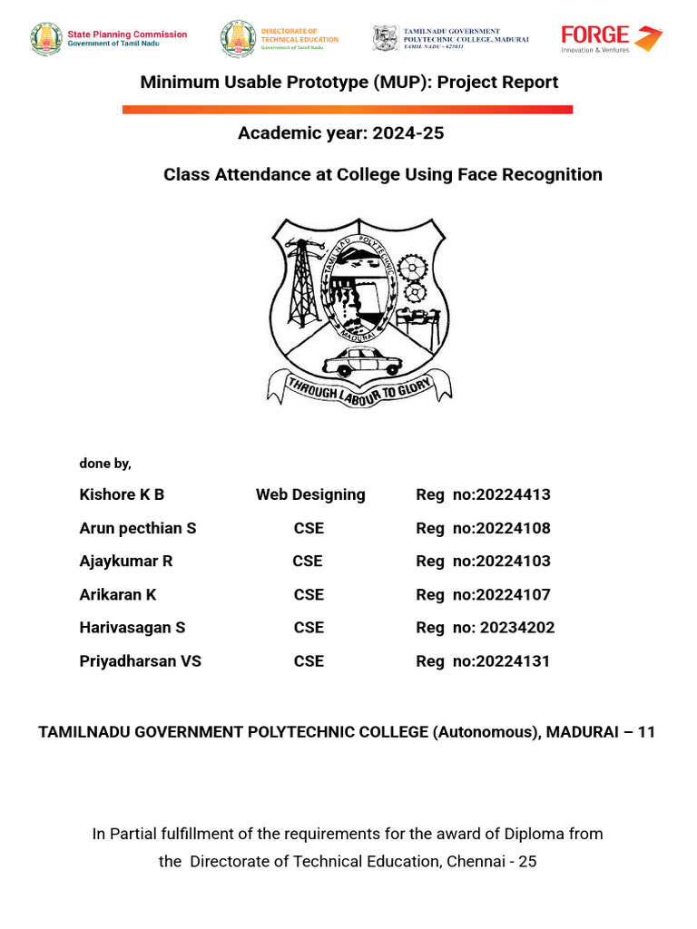 Class Attendance at College Using Face Recognition report.docx (1) | PDF | Databases | Usability