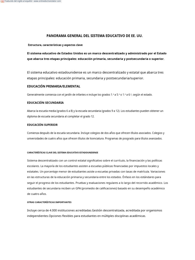 Overview of The US Education System - En.es | PDF | Educación Secundaria | Escuelas