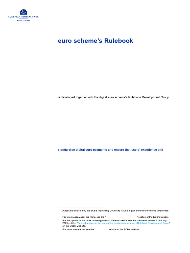 Digital Euro Rulebook Update 2024 | PDF | Euro | European Central Bank