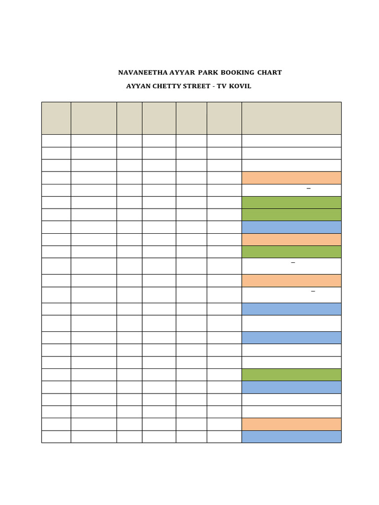 BOOKING CHART-AYYAR PARK- revised - March-2025 | PDF | Chess Theory | Chess