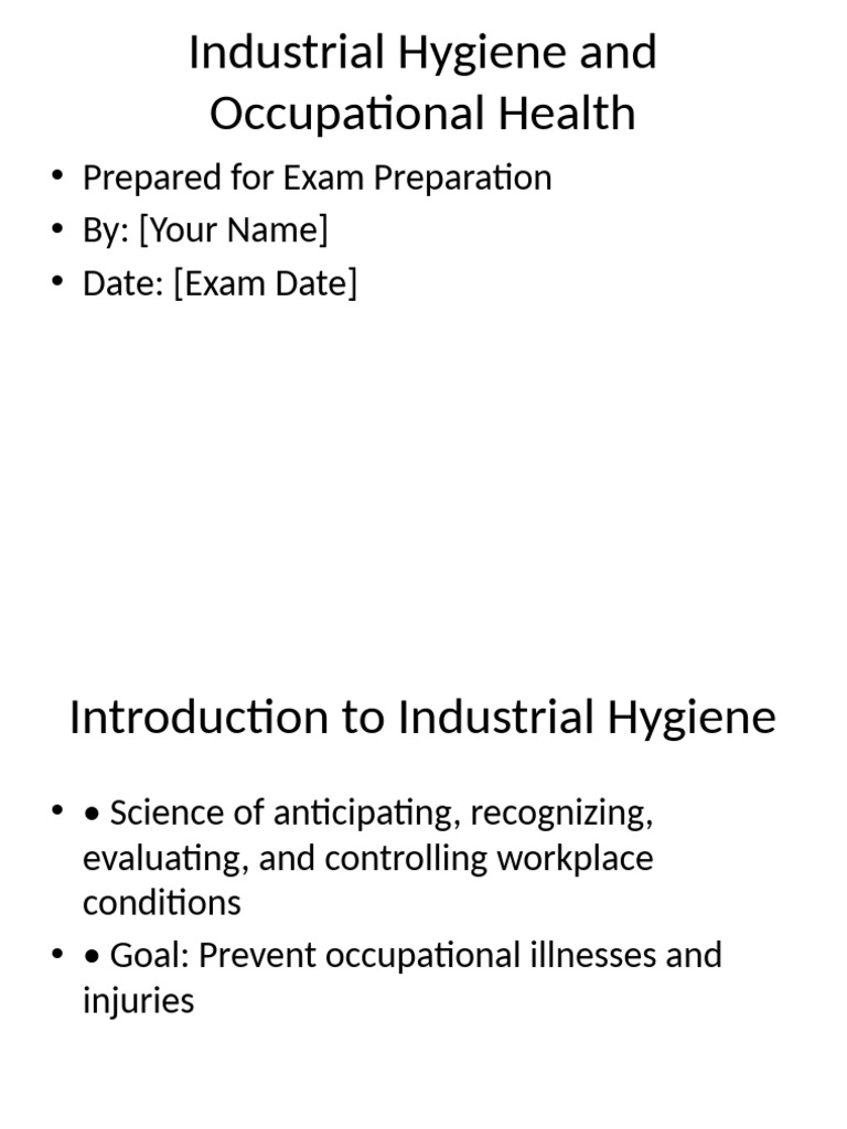 Industrial Hygiene and Occupational Health Detailed | PDF ...