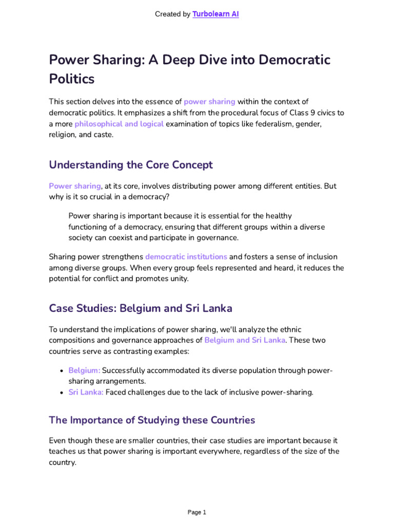 Power Sharing: A Deep Dive Into Democratic Politics: Understanding The ...