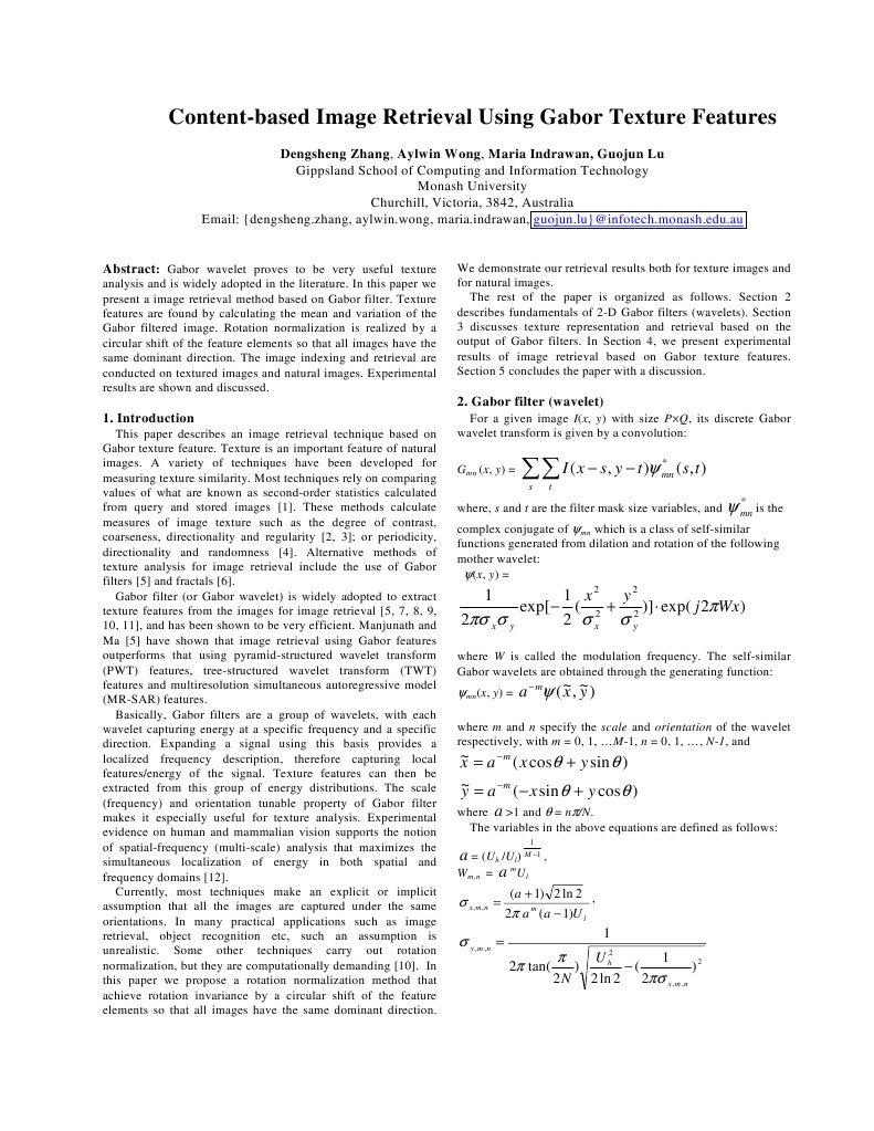 Content Based Image Retrieval Using Gabor Texture Features Dengsheng