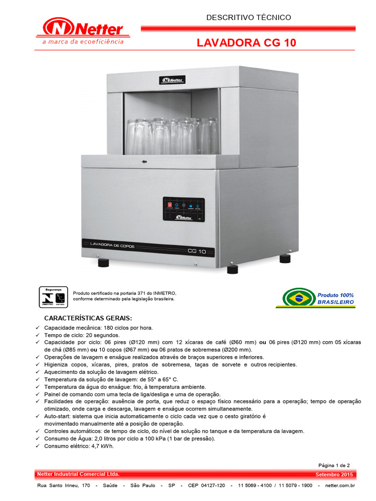 Lavadora CG 10: Desempenho e Especificações | PDF | Temperatura