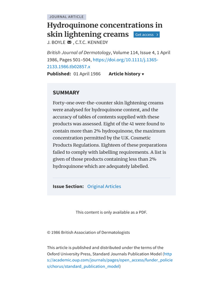 Hydroquinone concentrations in skin lightening creams | British Journal ...