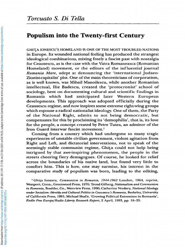 Populism Into The Twentyfirst Century | PDF | Populism | Political Spectrum