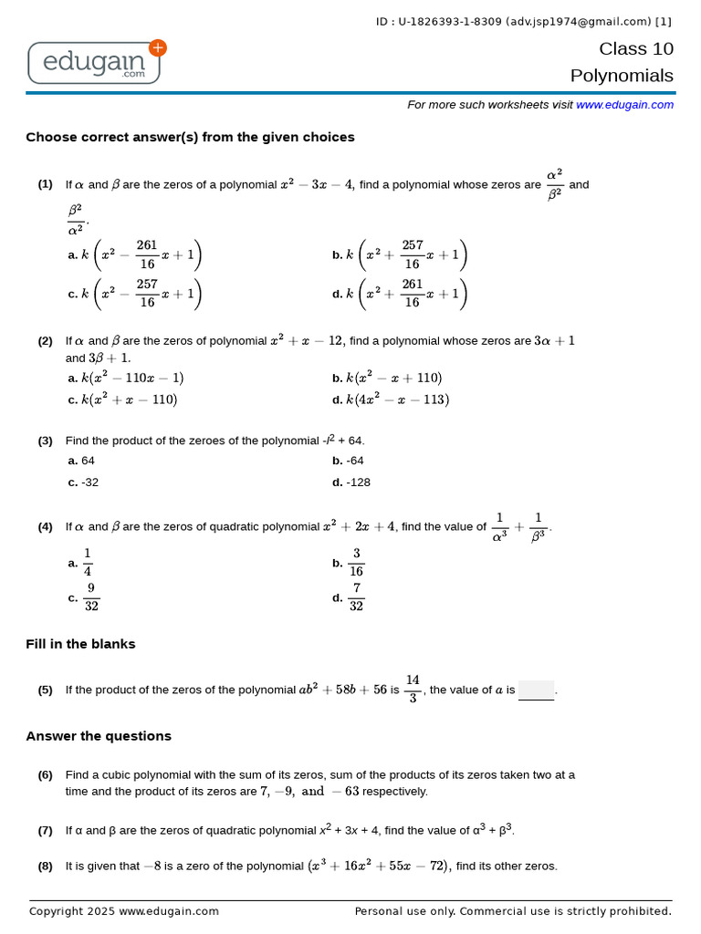Grade10 1826393 1 8309.q | PDF | Zero Of A Function | Polynomial
