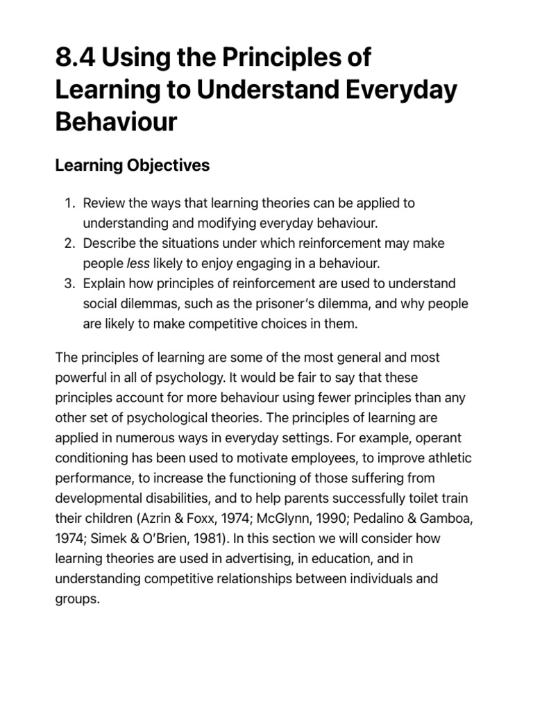 8.4 Using The Principles of Learning To Understand Everyday Behaviour ...