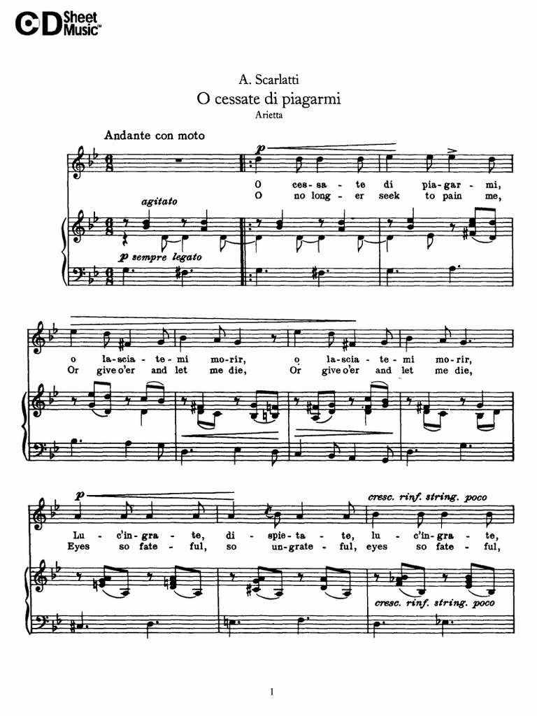 Scarlatti, A. - O Cessate Di Piagarmi (Sol Minore) | PDF