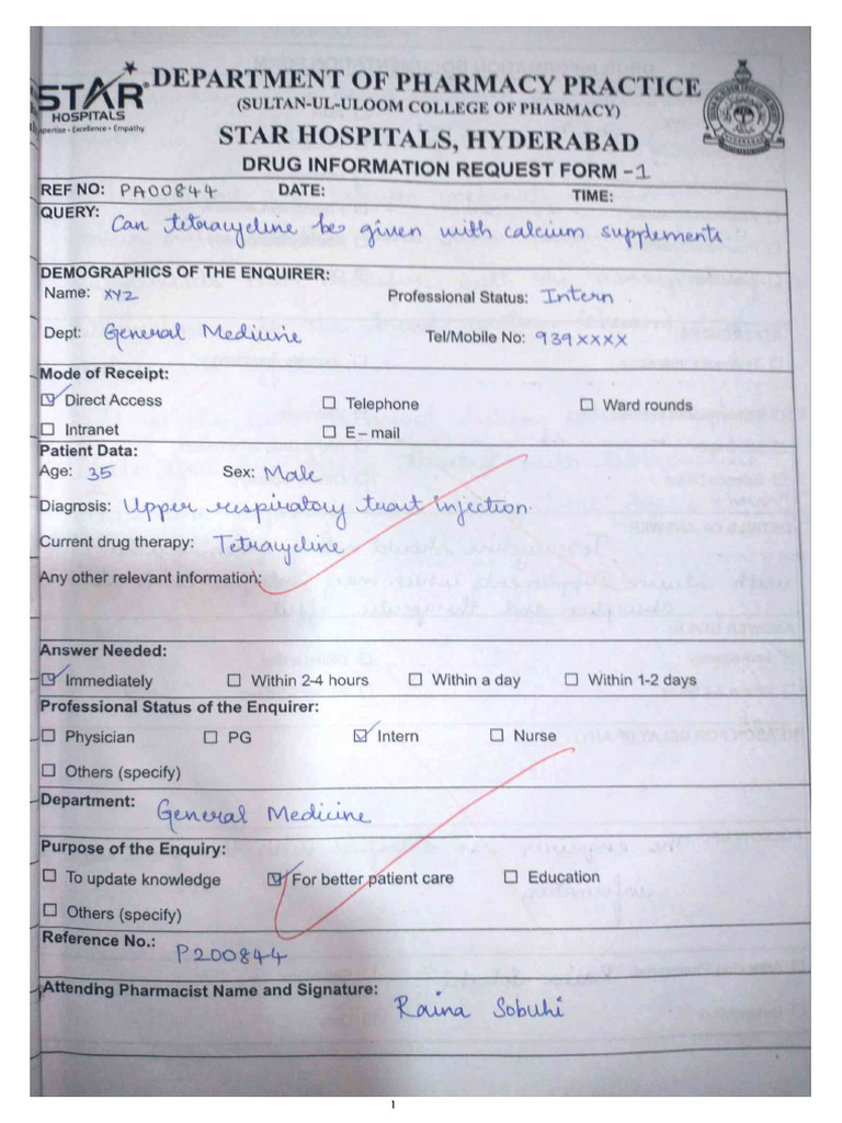 PIRF & PMCD Form 4th Yr Pharm D | PDF