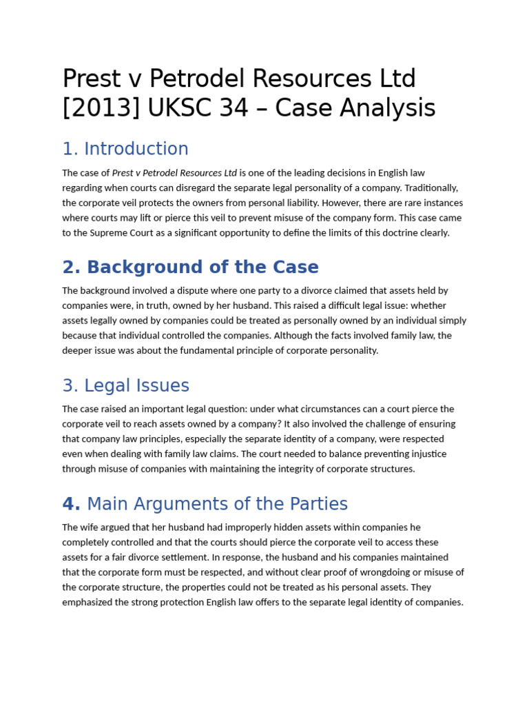 Prest v Petrodel: Corporate Veil Analysis | PDF | Piercing The ...