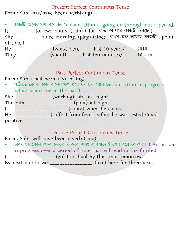 Perfect Continuous Tense | PDF