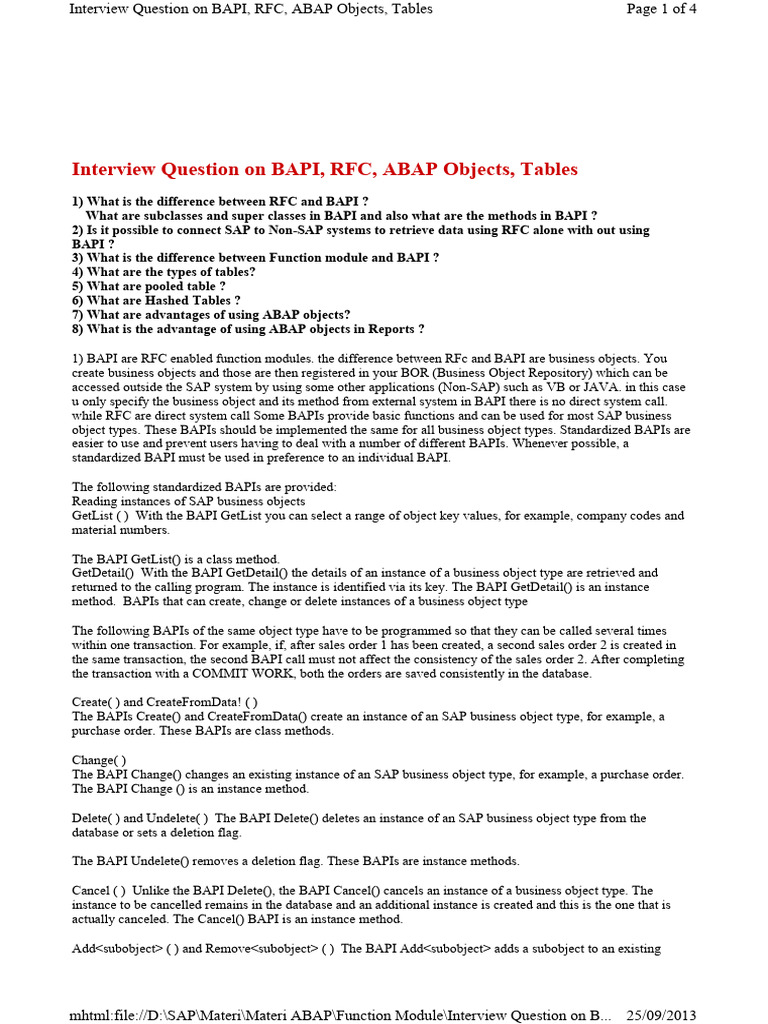 ABAP Interview Question 1 | PDF | Method (Computer Programming) | Class ...