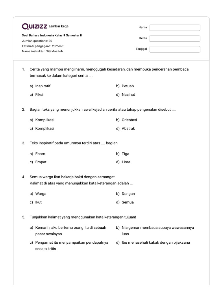 Soal Bahasa Indonesia Kelas 9 Semester II | PDF