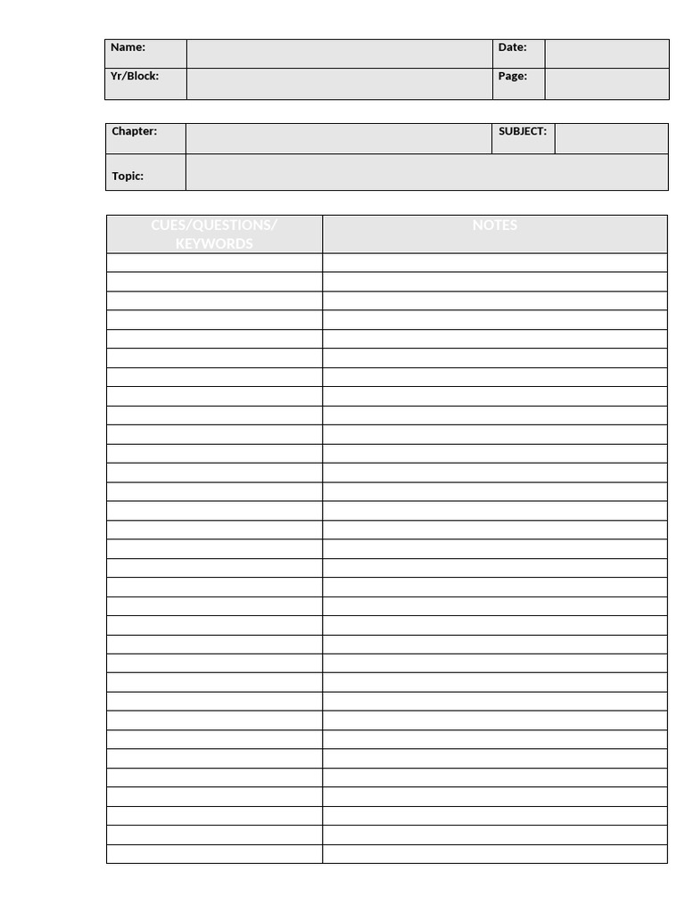 Cornell Notes Template | PDF