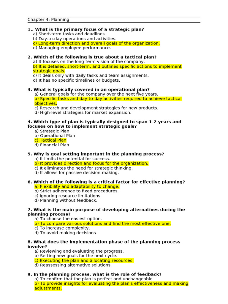 Chapter 4 PLANNING Tutorial - ANSWERS ODL UPLOAD | PDF | Planning | Goal